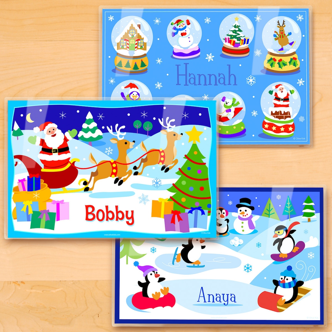 Kids Personalized Christmas Placemats, Laminated Placemat Set of 3 ...