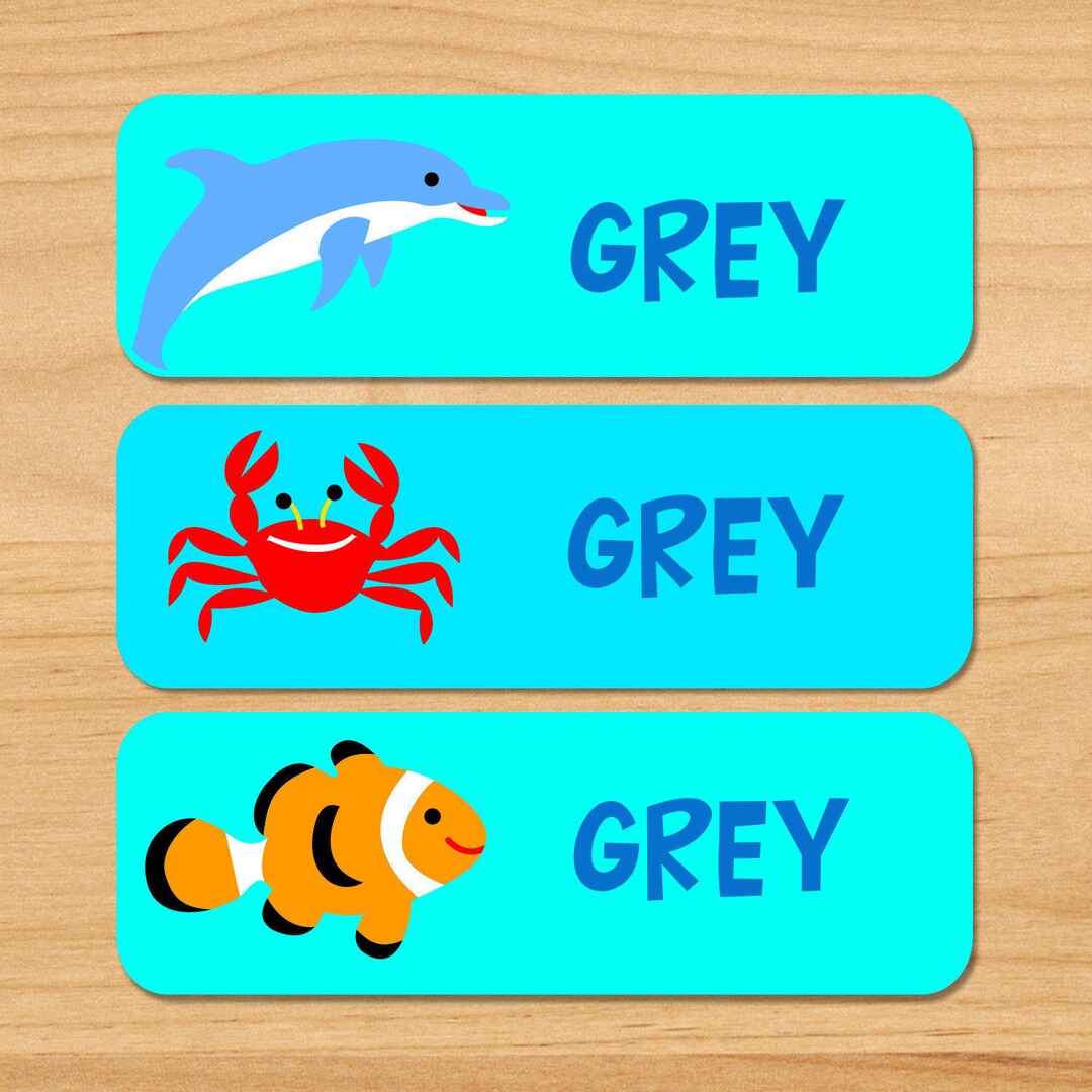 Kids Ocean Waterproof Name Labels, Personalized Labels, Dolphin Labels ...