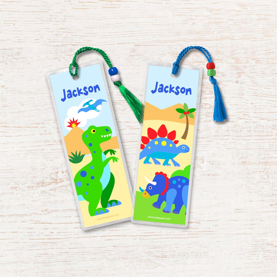 Kid's Personalized Dinosaur Bookmarks, Kid's T-rex Bookmarks, Bookmark ...