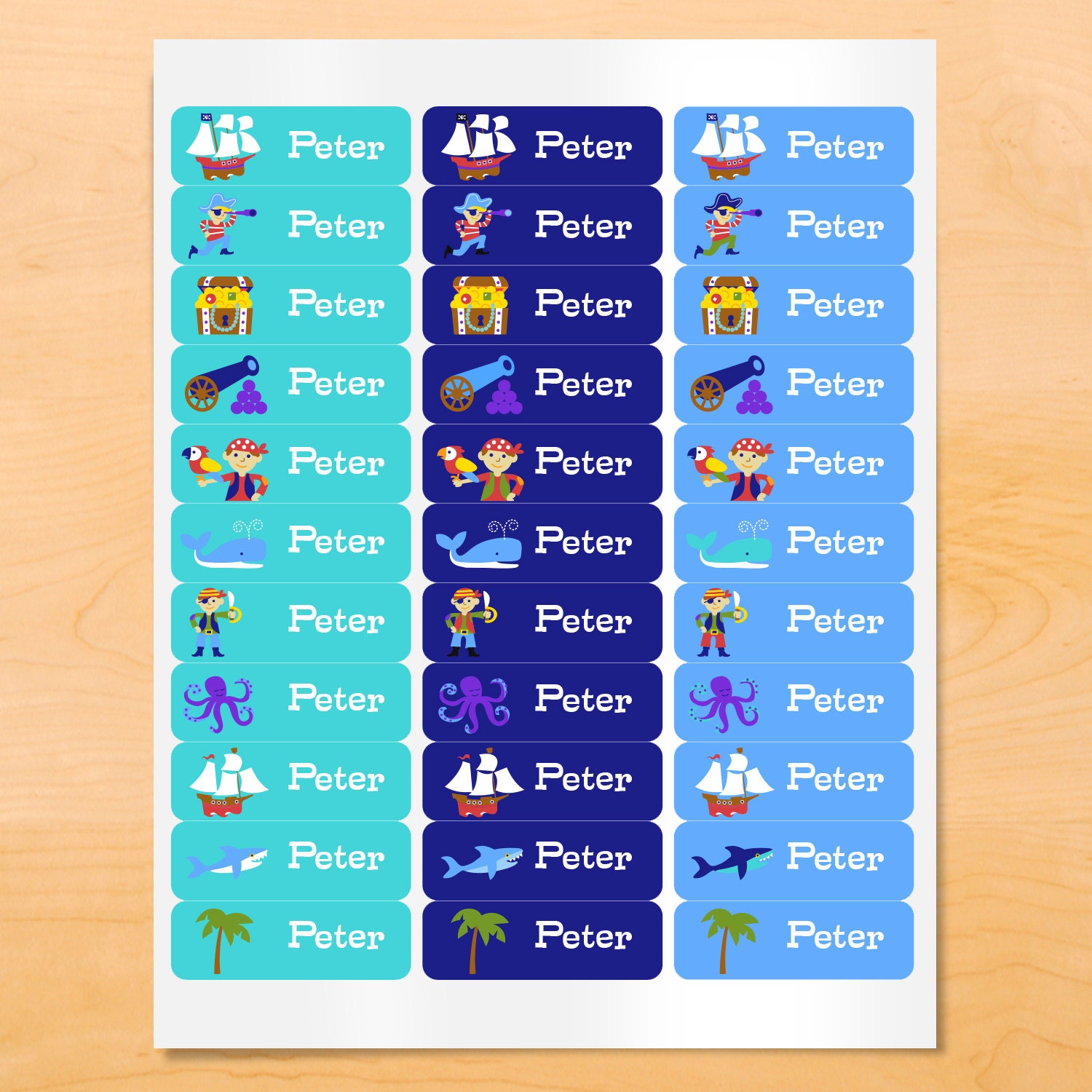 Kids Pirates Waterproof Name Labels, Personalized Pirate Daycare Labels ...