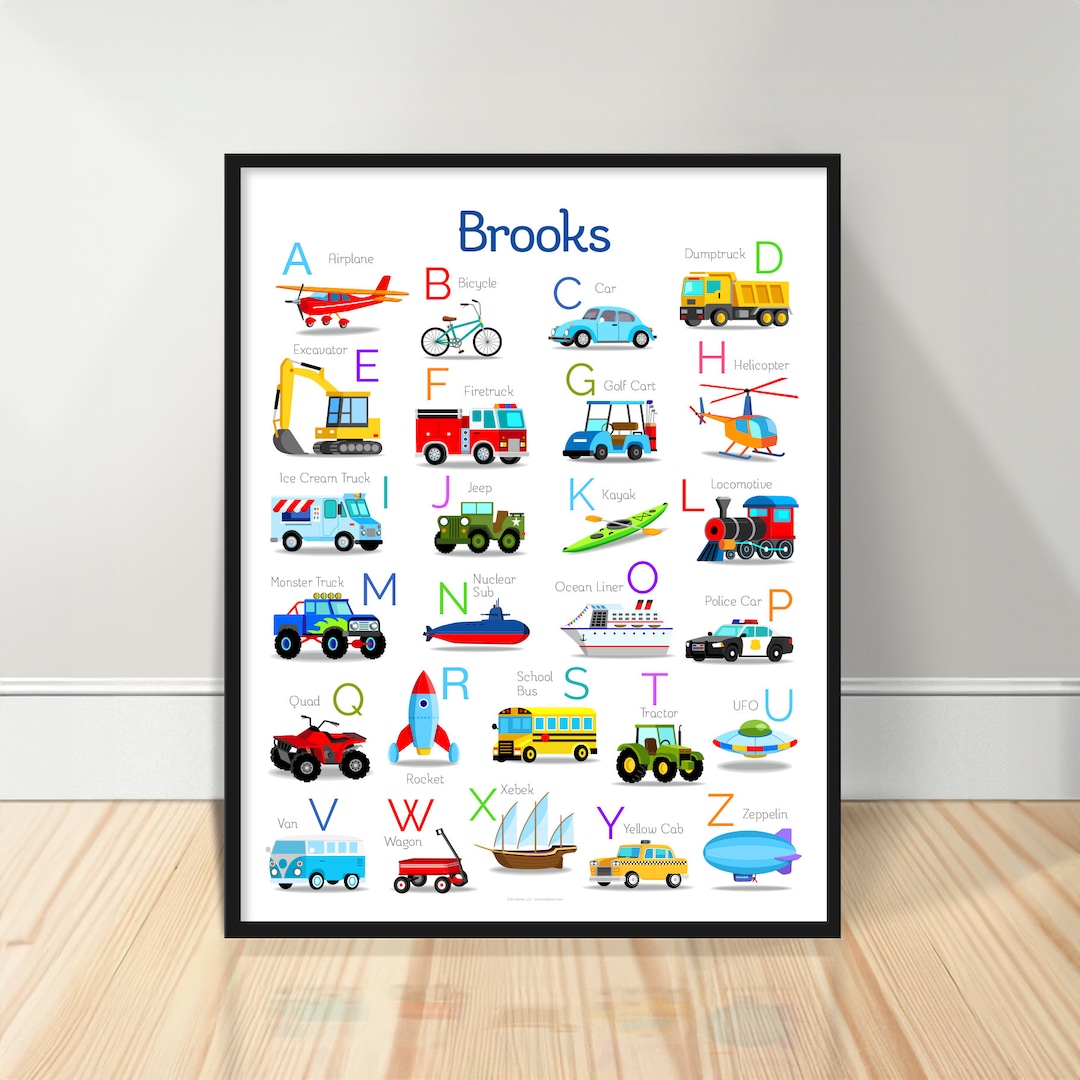 Personalized Vehicle Alphabet Kids Art Print, Transportation Alphabet ...