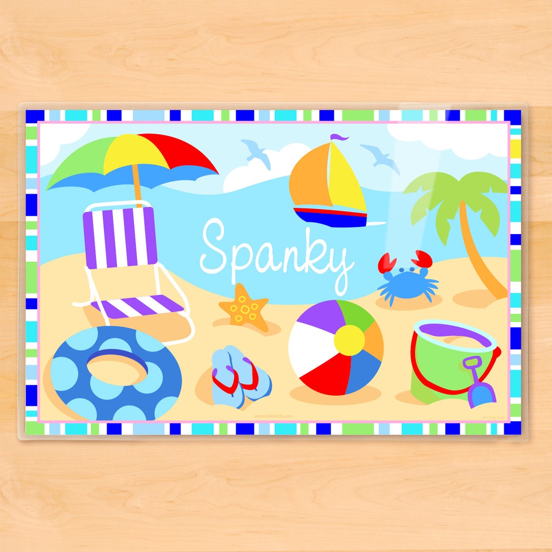 Personalized Beach Placemat, Kids Summer Placemat, Boys Beach Placemat ...