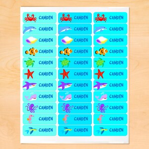 Kids Ocean Waterproof Name Labels, Personalized Labels, Dolphin Labels ...