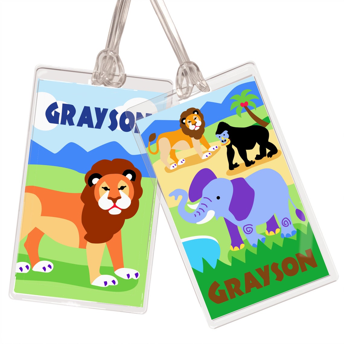 Kids Personalized Wild Animals Name Tag Set - Etsy