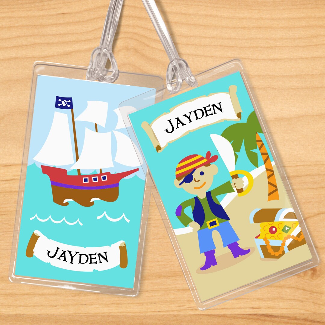 Boys Personalized Pirates Name Tag Set, Kid's Pirate Name Tags, Pirate ...