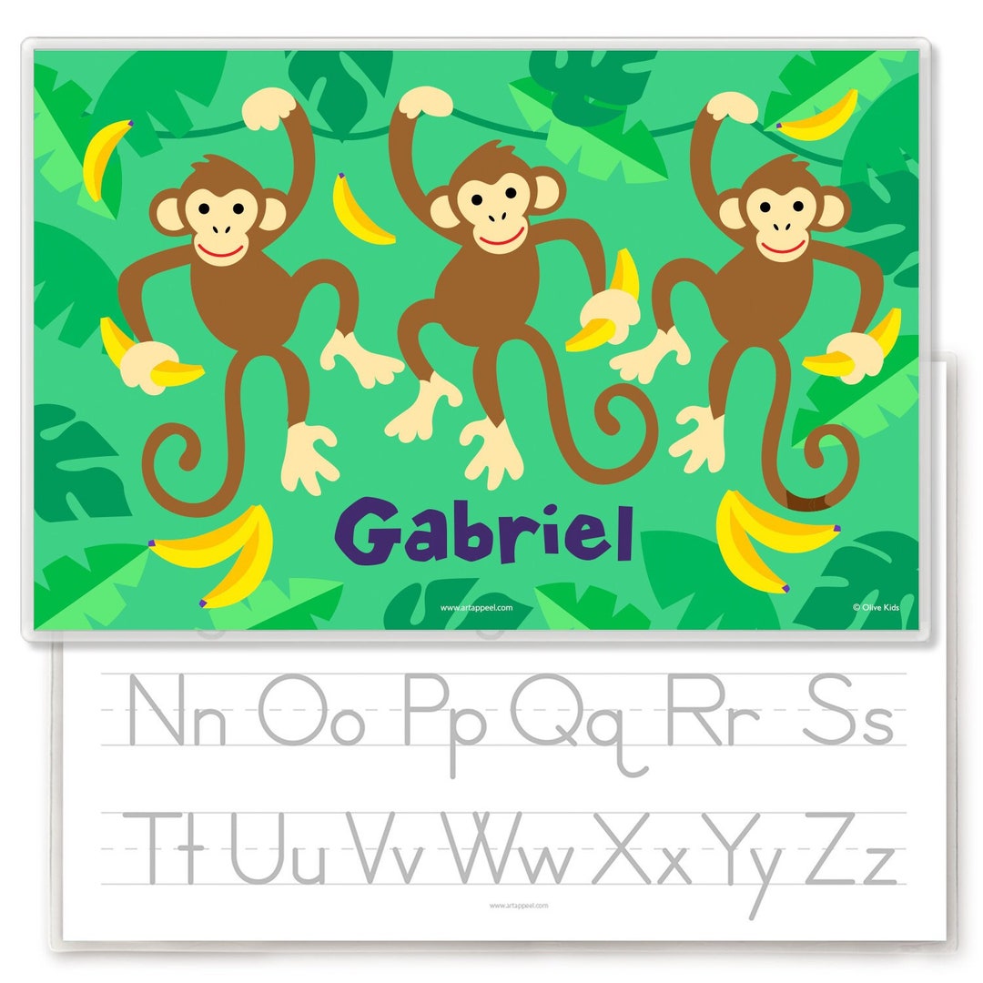 Kids Personalized Monkey Placemat, Jungle Placemat, Laminated Placemat ...