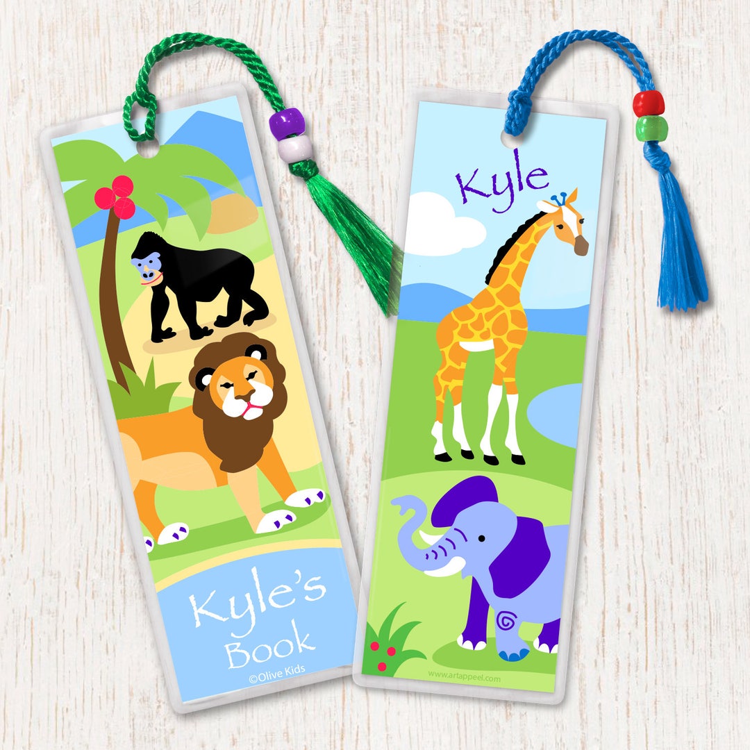 Jungle, Animals Bookmarks Set of 2, Personalized Bookmarks, Elephant ...