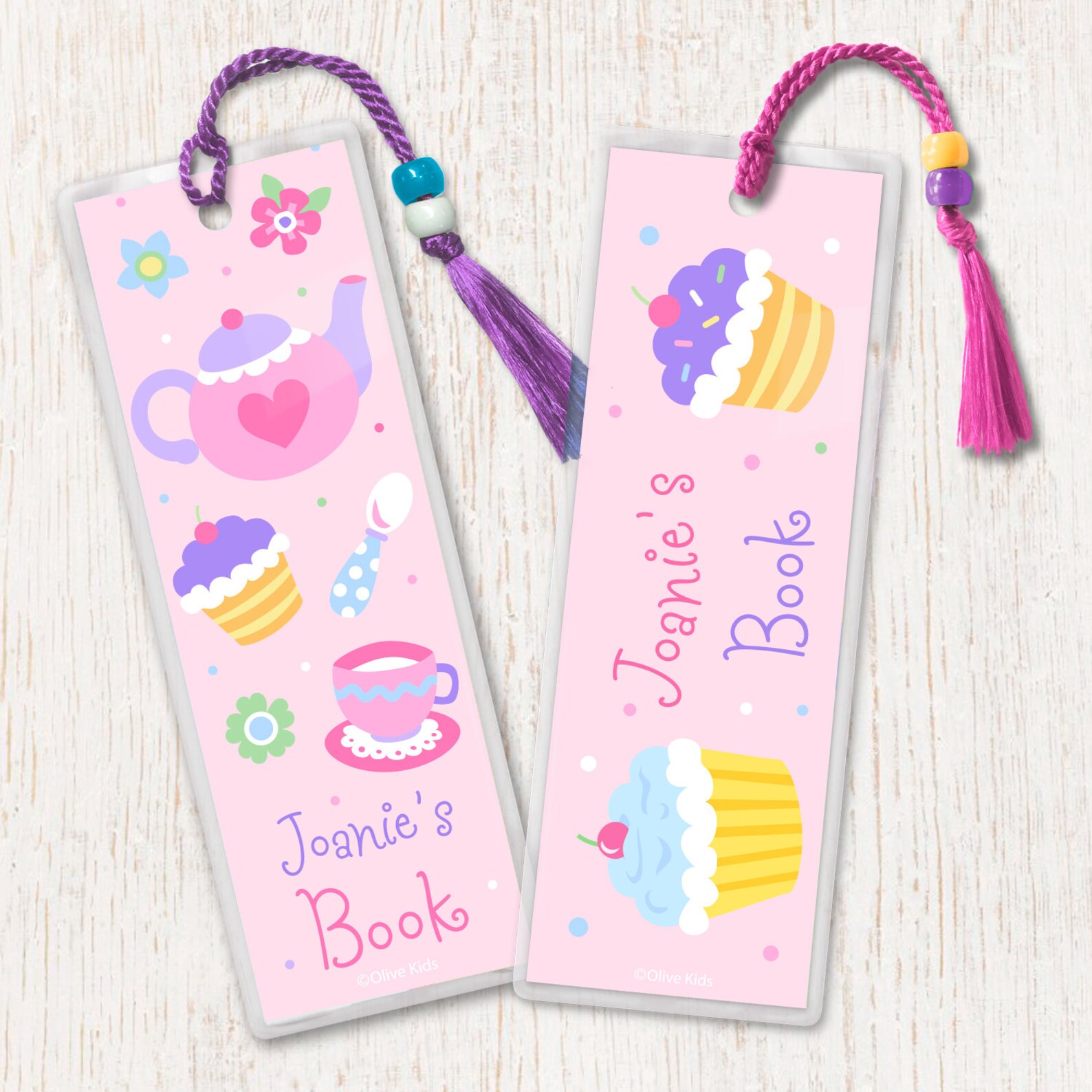 Kid's Personalized Tea Party Bookmarks, Children's Cupcake Bookmarks ...