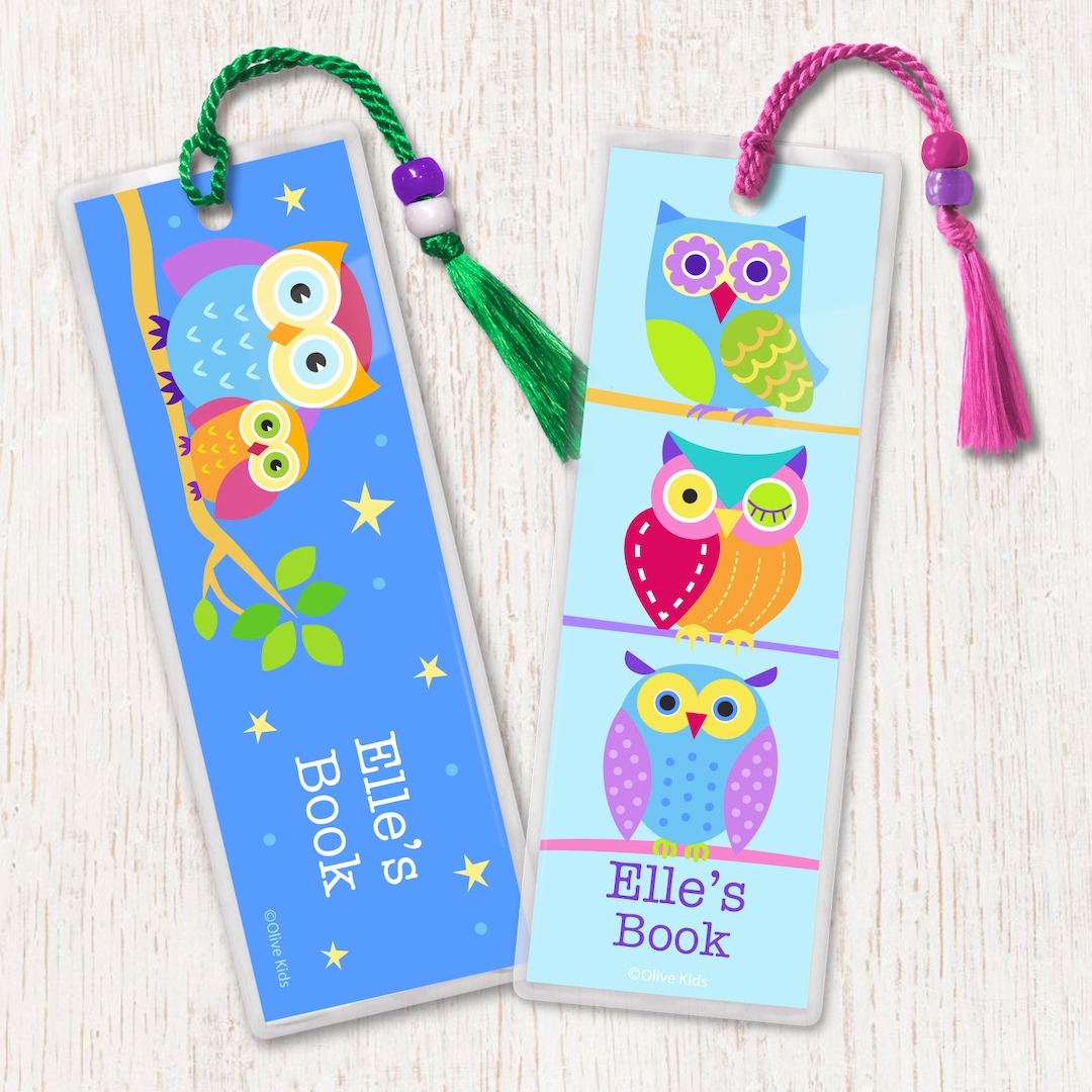 Kid's Personalized Owls Bookmarks, Kid's Hoot Bookmarks, Bookmark Set ...