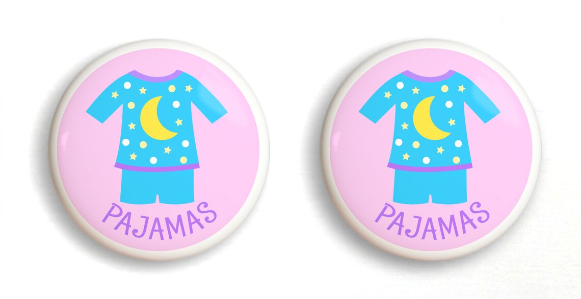 Girls Pajamas Drawer Knobs, Set of 2 Knobs, Dresserz Kids Drawer Pull ...