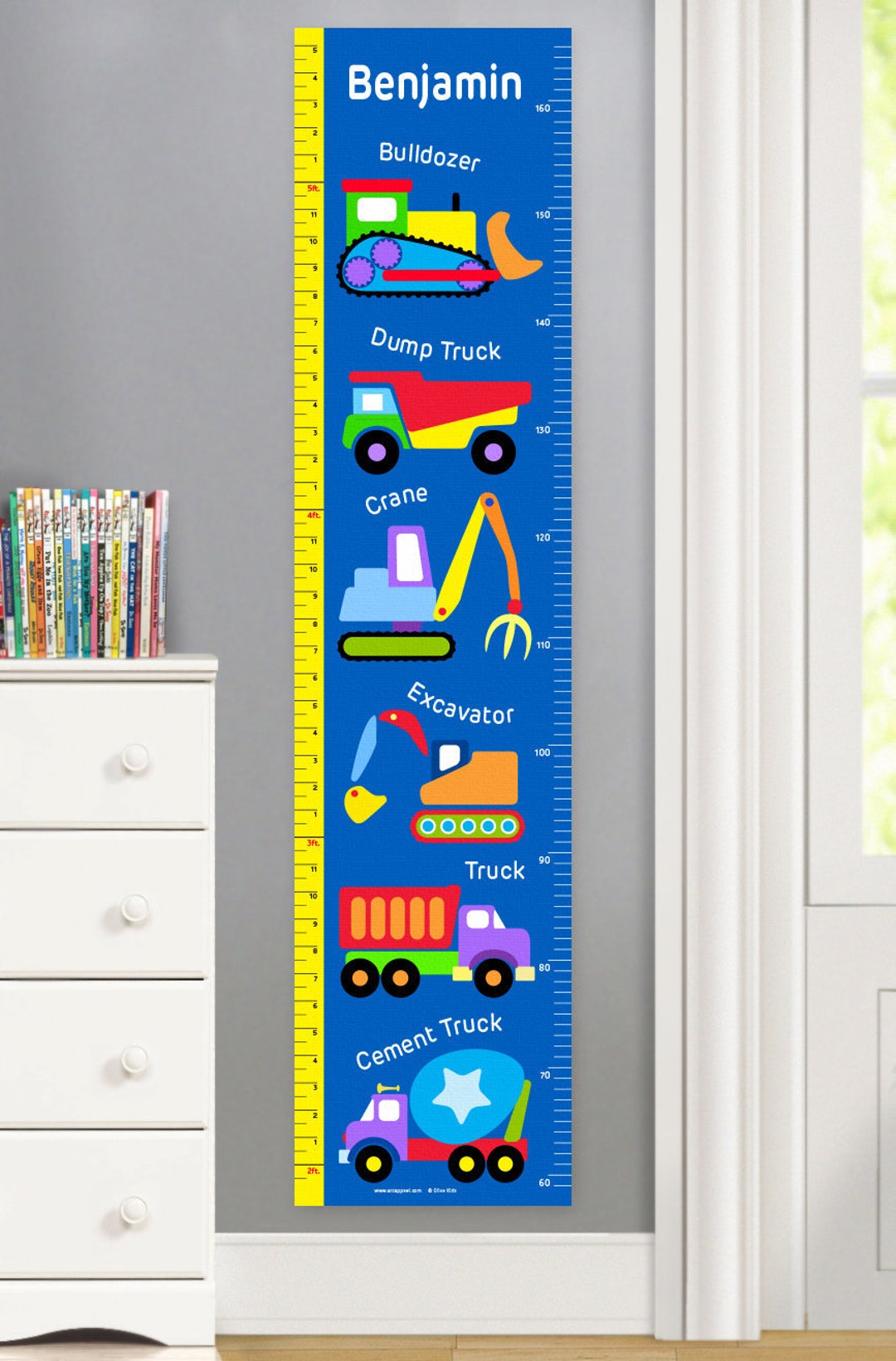 Kids Personalized Under Construction Canvas Growth Chart, Custom ...