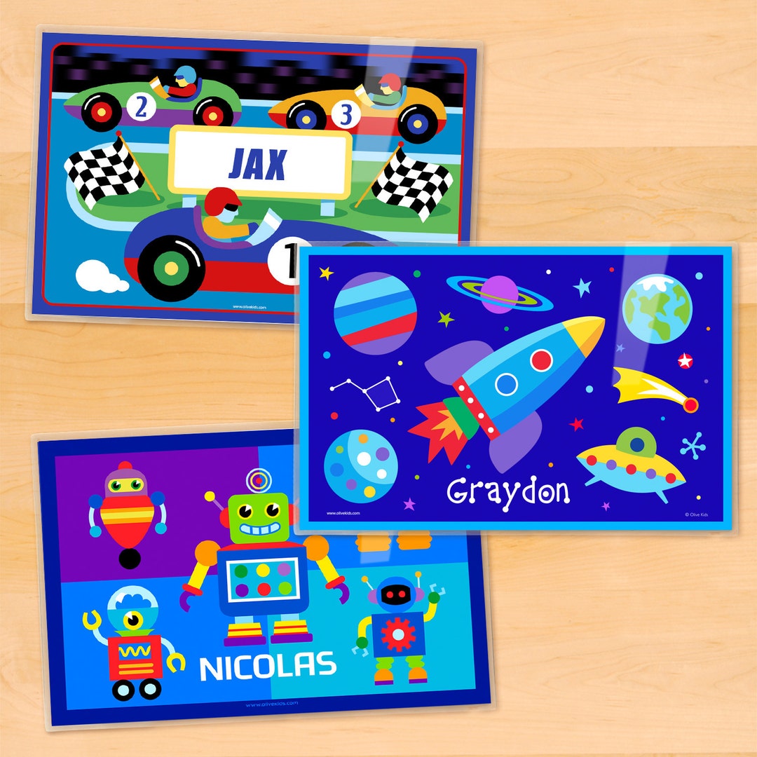 Personalized Placemats Set for Boys, Laminated Mealtime Set of 3, Outer ...
