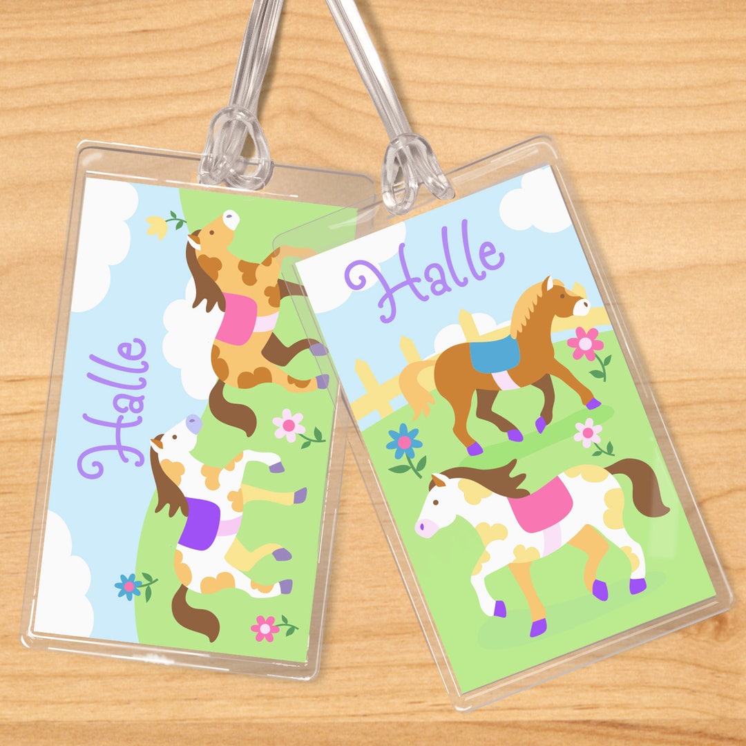 Girls's Personalized Ponies Name Tags, Horse Luggage Tags, Pony ...