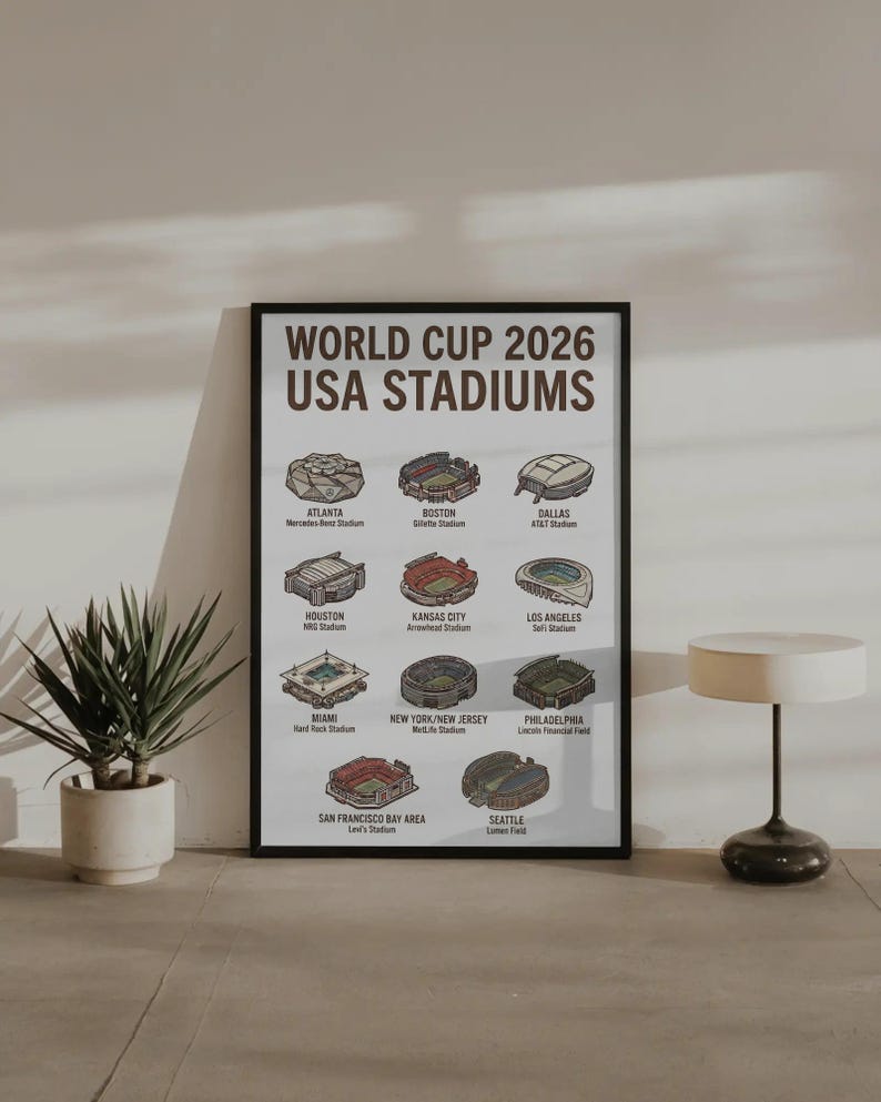 World Cup 2026 USA Stadiums Art Print · Illustrated Soccer Stadium ...