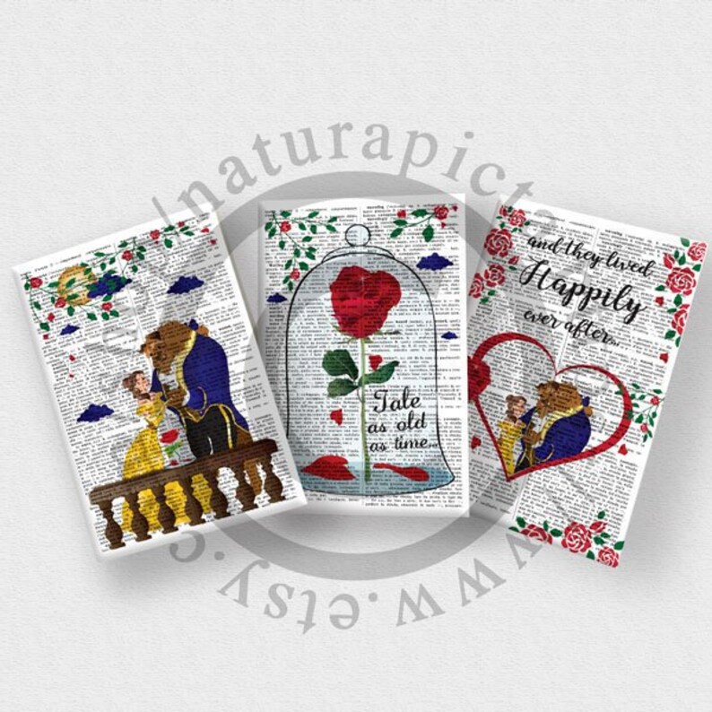 Beauty and the Beast Set of 3 Cards-belle Card-the Beast - Etsy