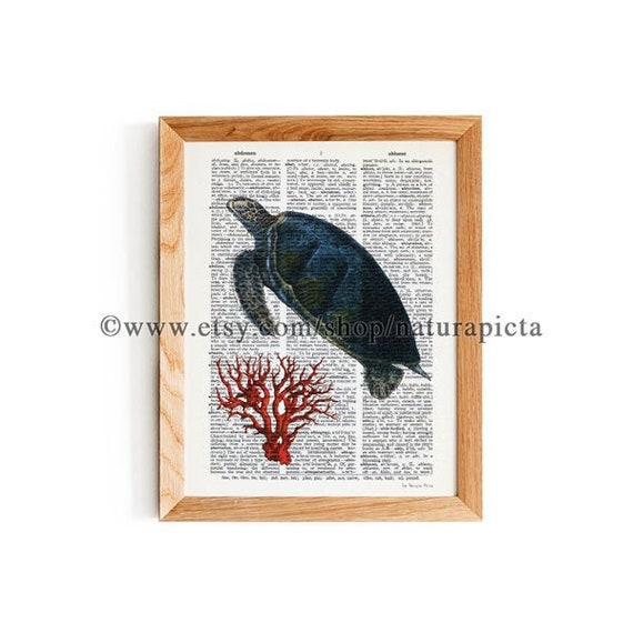 Sea Turtle Print Sea Turtle Dictionary Print Beachy Print | Etsy