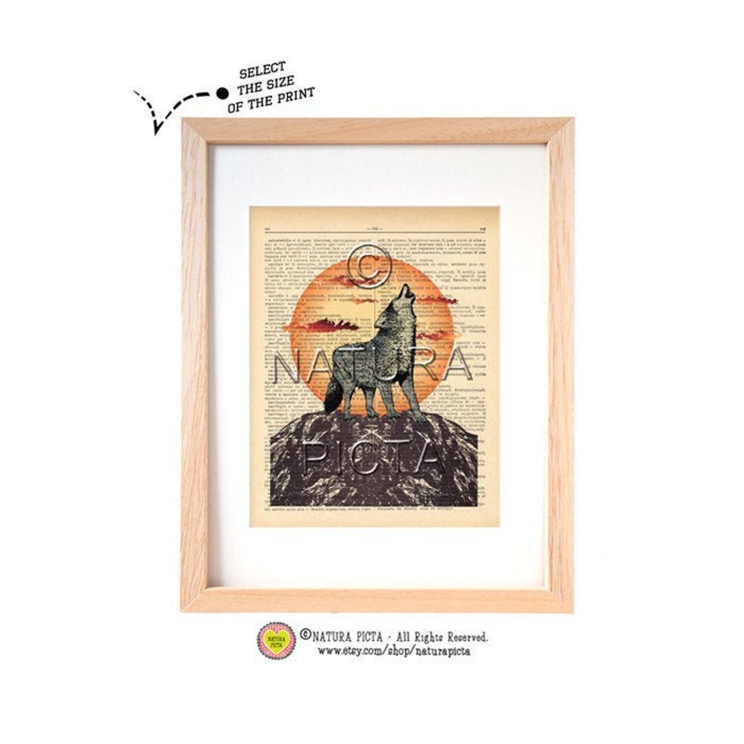 Wolf and Moon Print, Wolf Dictionary Print, Wolf Book Art, Tribal Print ...
