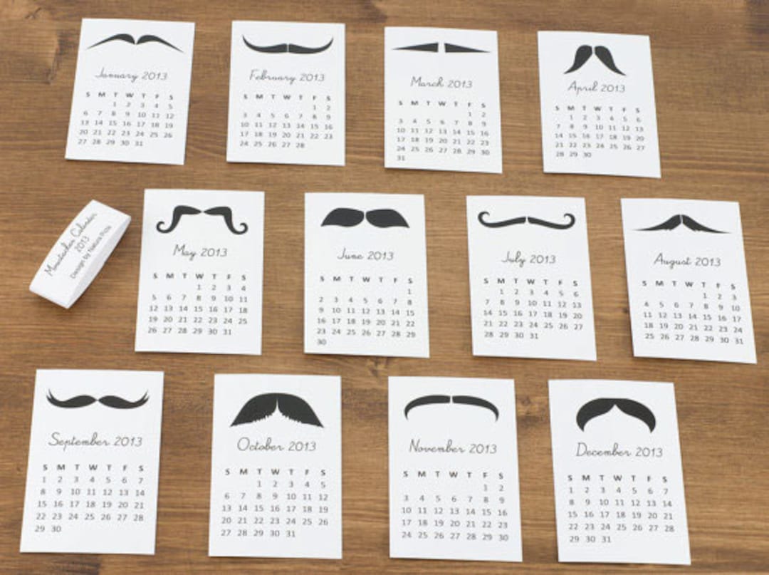 Mini Mustache Calendar 2024: Pocket Size Gift - Etsy