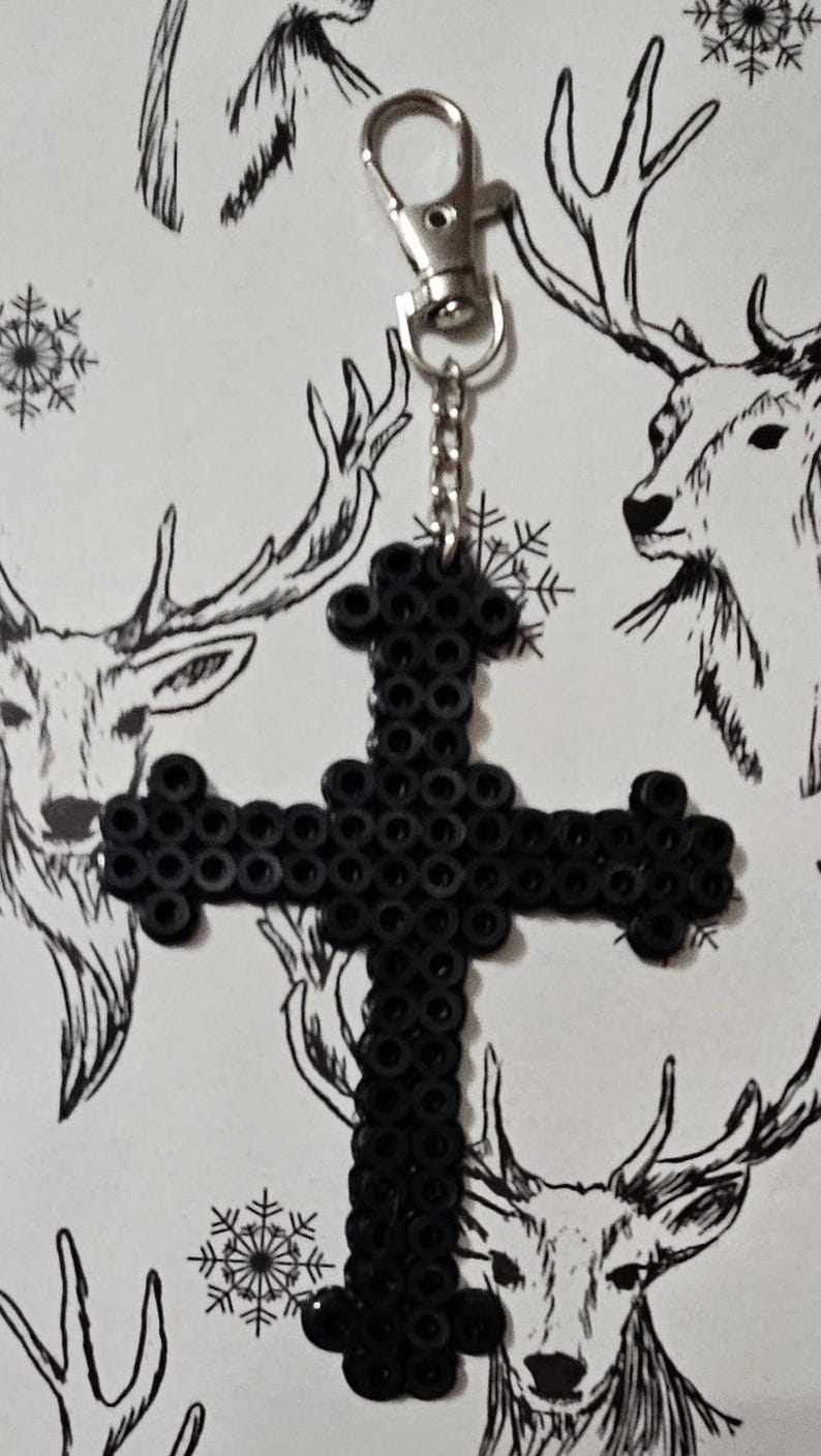 Black Cross Perler Bead Keychain - Etsy