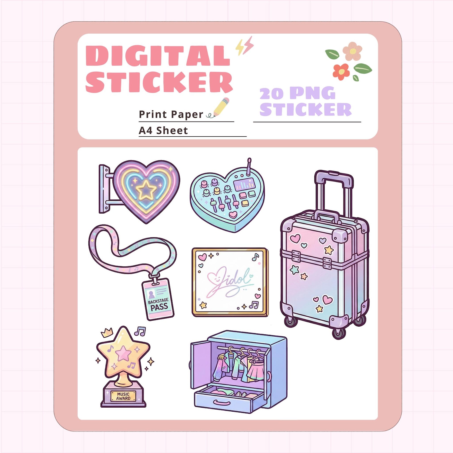 Idol Vanity Digital Sticker Pack | 20 PNG Files for Goodnotes, iPad ...