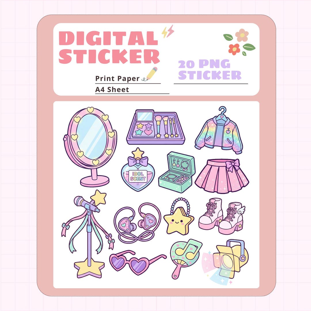 Idol Vanity Digital Sticker Pack | 20 PNG Files for Goodnotes, iPad ...