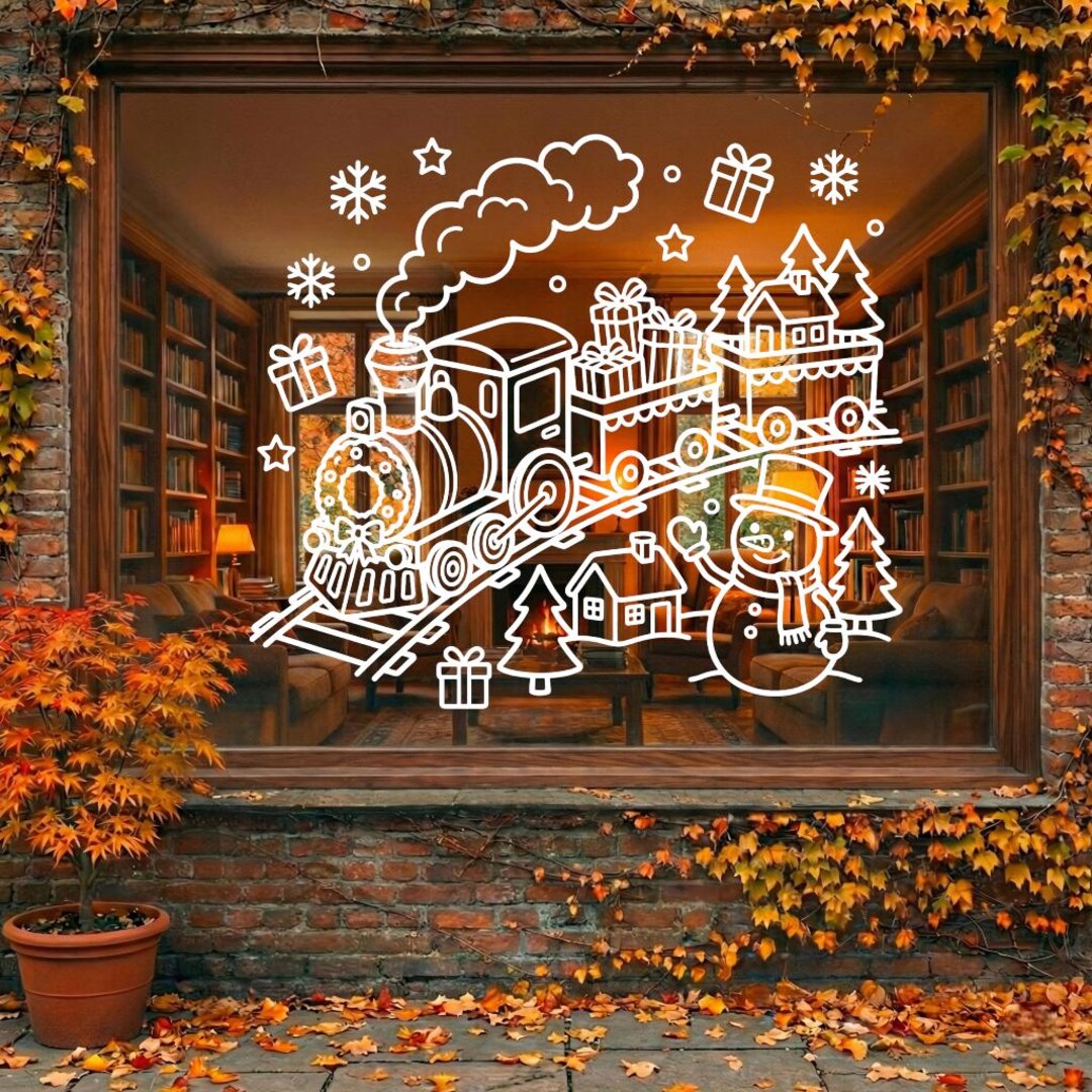 Christmas Train Window Art | Snowman Village Gifts Template (digital ...