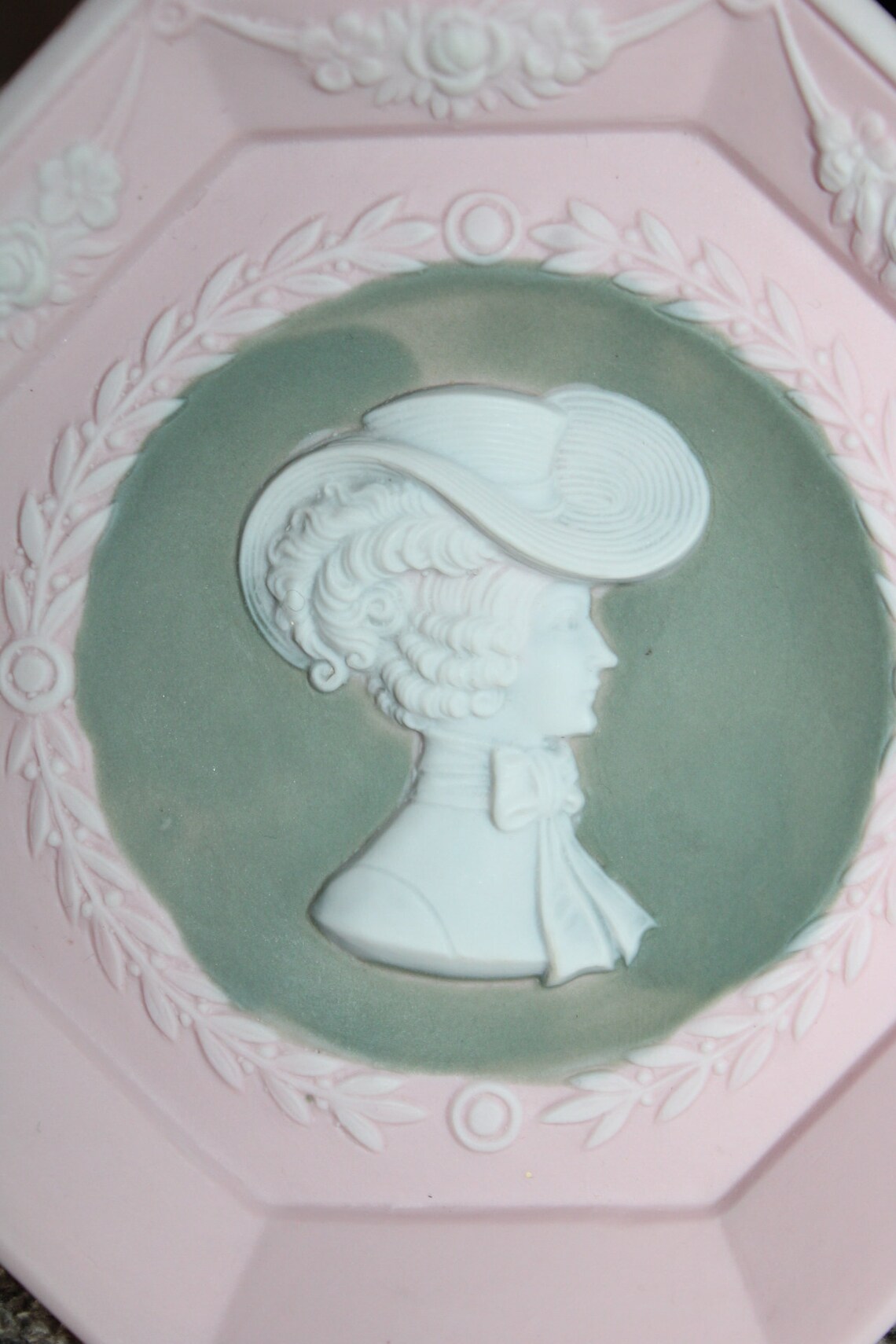 Antique Schafer & Vater Pink Jasperware Victorian Cameo Plaque Made in ...