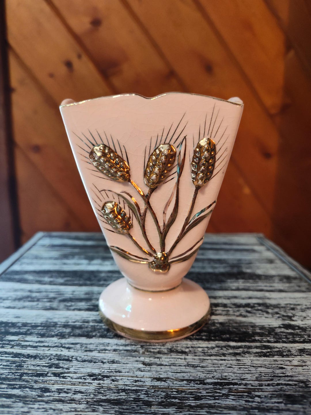 Vintage Lefton Pink Porcelain Bud Vase With Gilded Wheat Design | 1950s ...