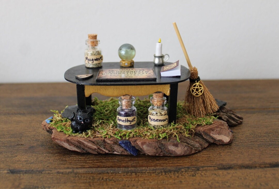 Handcrafted Miniature Witchy Altar Table With Ouija Board, Herbs, Gems ...