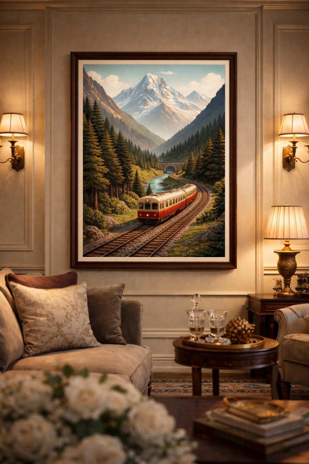Retro Alpine Train Travel Poster | Vintage Mountain Railway Wall Art ...