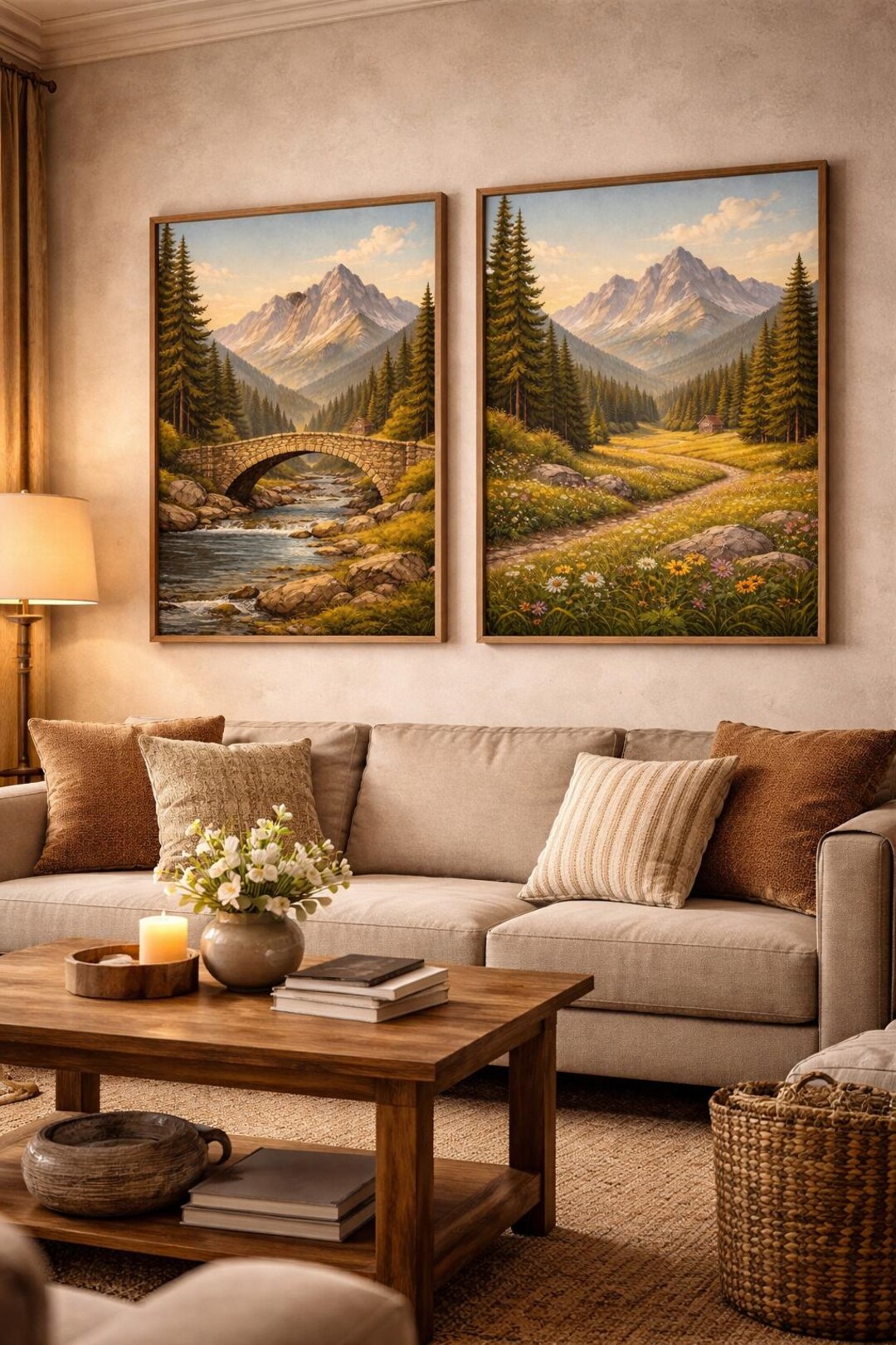 Retro Alpine Landscape Wall Art Bundle, Vintage Mountain Nature Prints ...