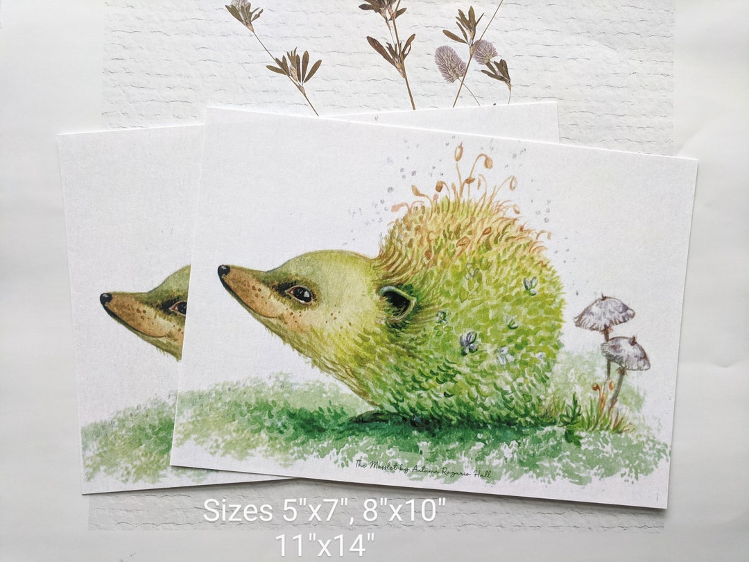 Hedgehog Print-the Mosslet- Enchanted Forest - 5x7, 8x10, 11x14, Cottagecore Art - Etsy