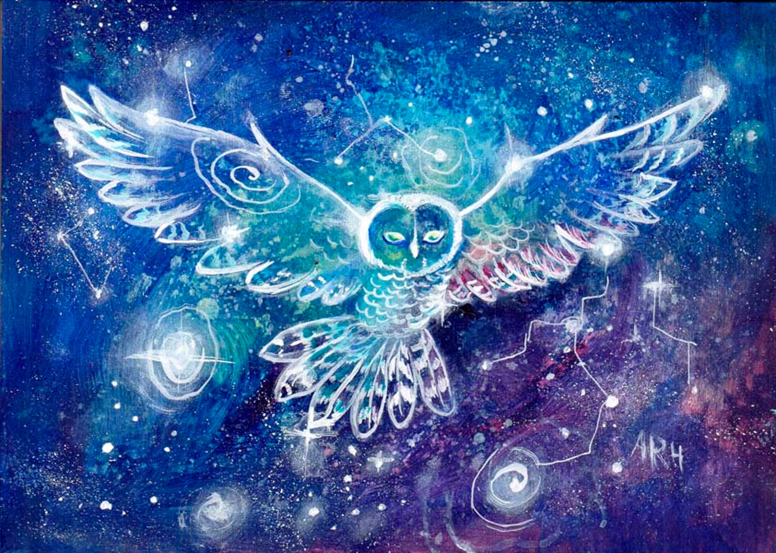 Owl and galaxy animal constellation/ zodiac print | Etsy