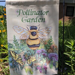 Pollinator Garden Sign With Bee, Fabric Yard Sign, Save the Bees ...
