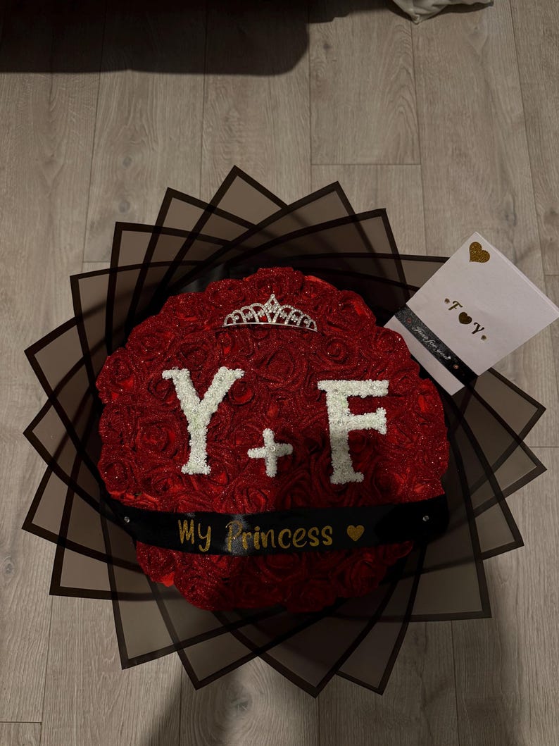 Personalized Glitter Rose Bouquet, Custom Letter Initial, Handmade - Etsy