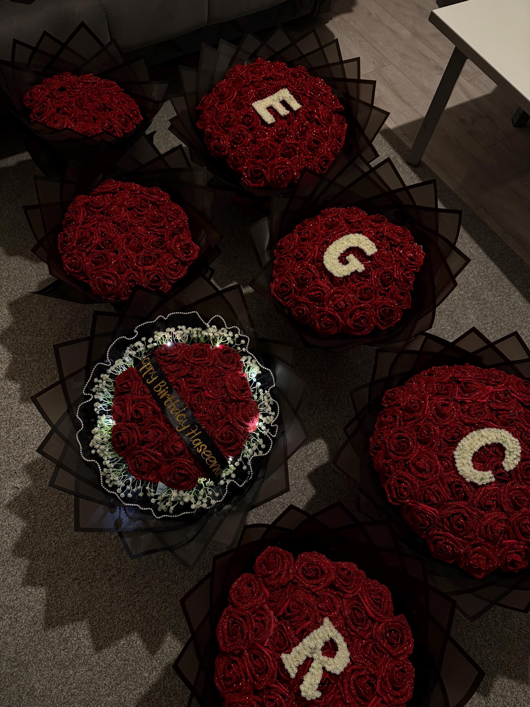 Personalized Glitter Rose Bouquet, Custom Letter Initial, Handmade ...