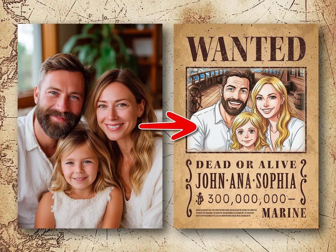 Custom Anime Wanted Poster: Personalized Pirate Portrait (digital ...