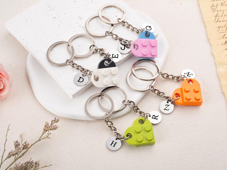 Personalized Initial Heart Keychain Set, Matching Couple Keychains - Etsy