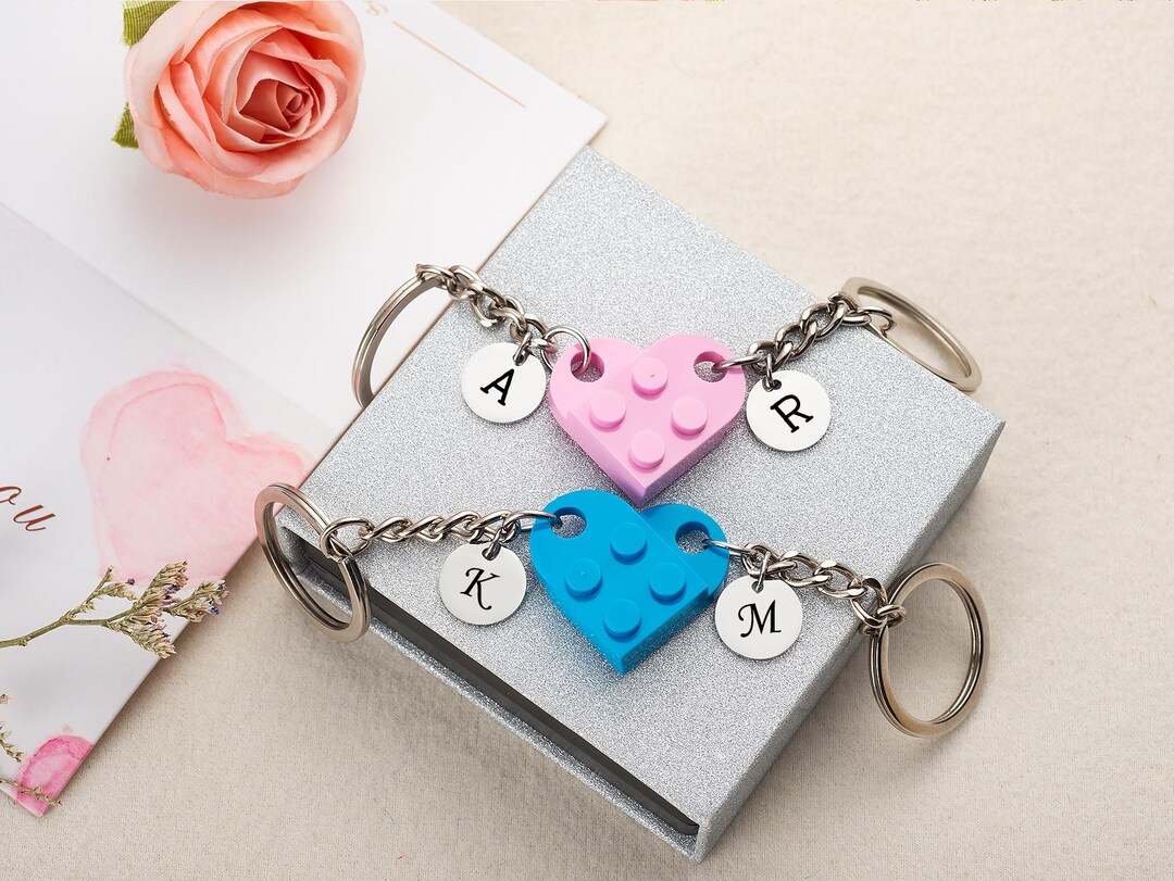 Personalized Initial Heart Keychain Set, Matching Couple Keychains - Etsy