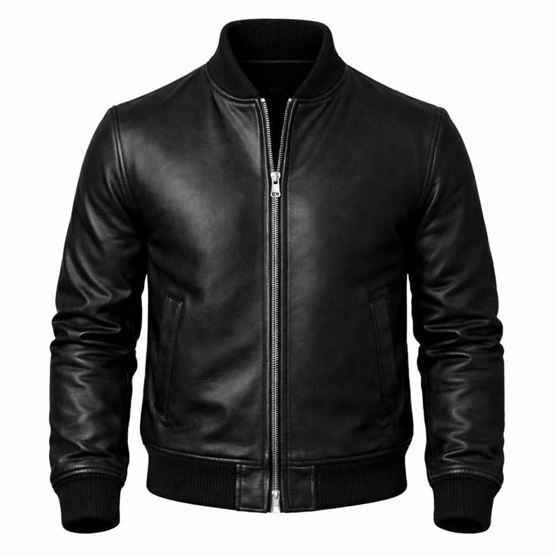 Black Leather Bomber Jacket – Slim Fit Biker Style – Winter Fashion ...