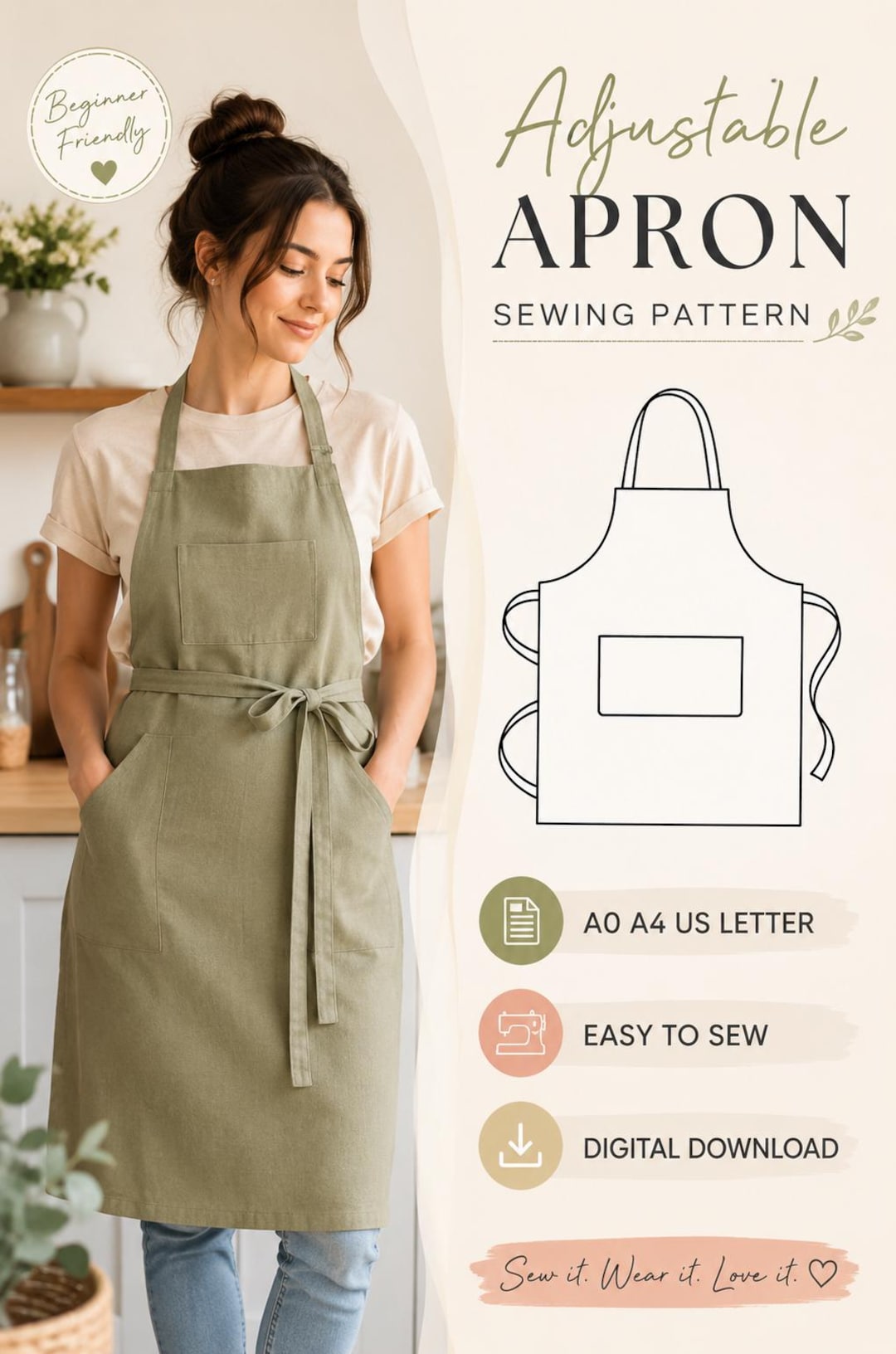 Adjustable Apron Sewing Pattern Pdf , Kitchen & Pinafore Women's and ...