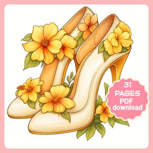 Fashion Heels Coloring Book | Floral Shoe Designs | 31-page PDF | 8.5 ...