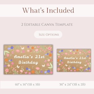 21st Birthday Banner Template, Editable Canva, Boho Floral Backdrop ...