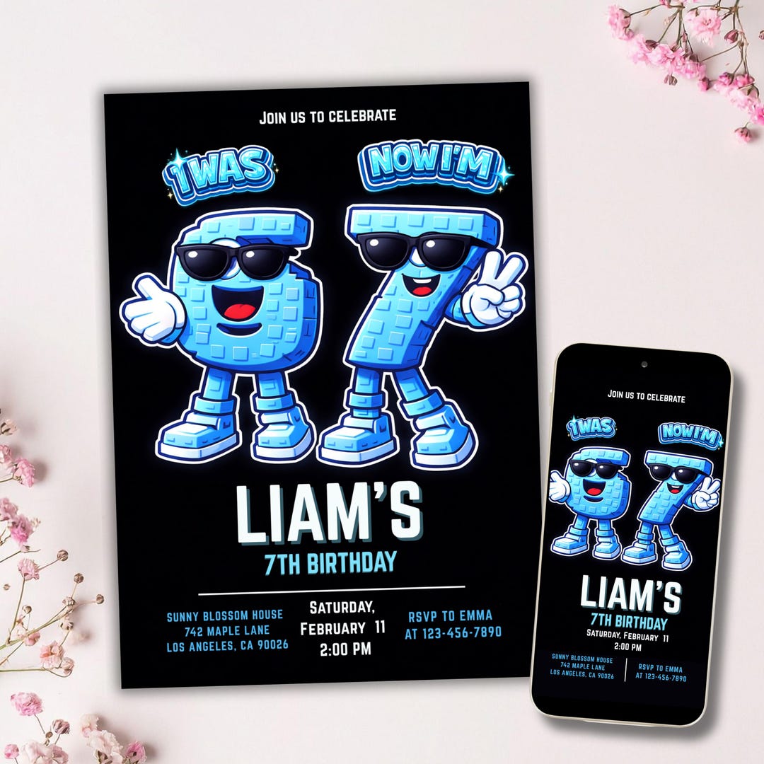 6-7 Birthday Invitation for Boys, I Was 6 Now I’m 7 Invite, Kids Party ...