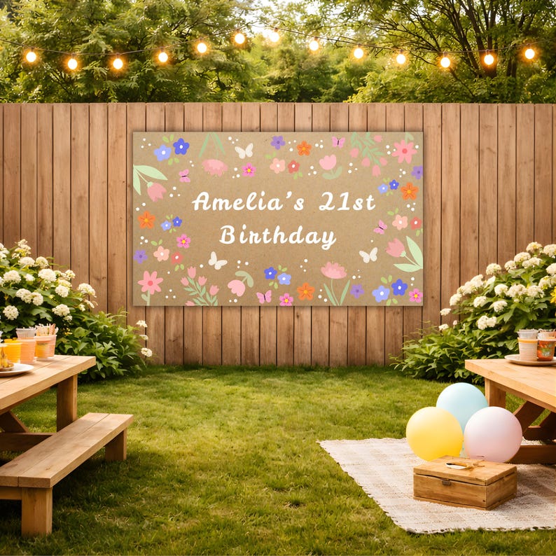 21st Birthday Banner Template, Editable Canva, Boho Floral Backdrop ...