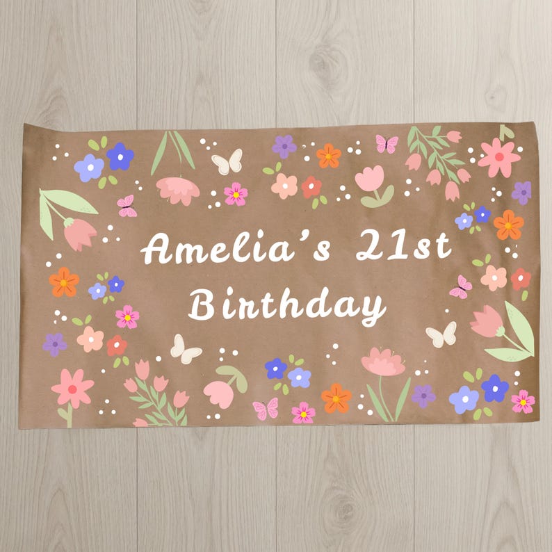 21st Birthday Banner Template, Editable Canva, Boho Floral Backdrop ...