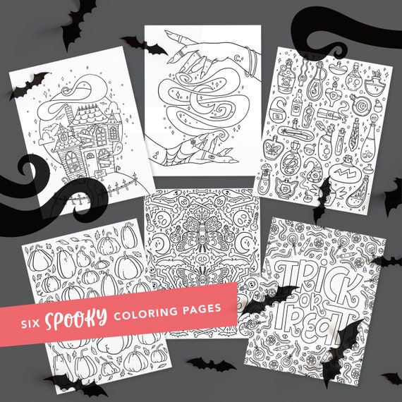 Spooky Halloween Coloring Pages Coloring Book for Adults | Etsy