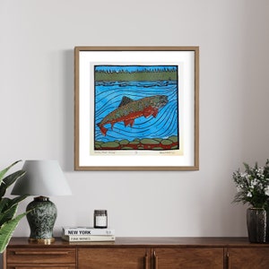 Brook Trout Rising Fly Fishing Artwork of Jonathan Marquardt Linocut ...