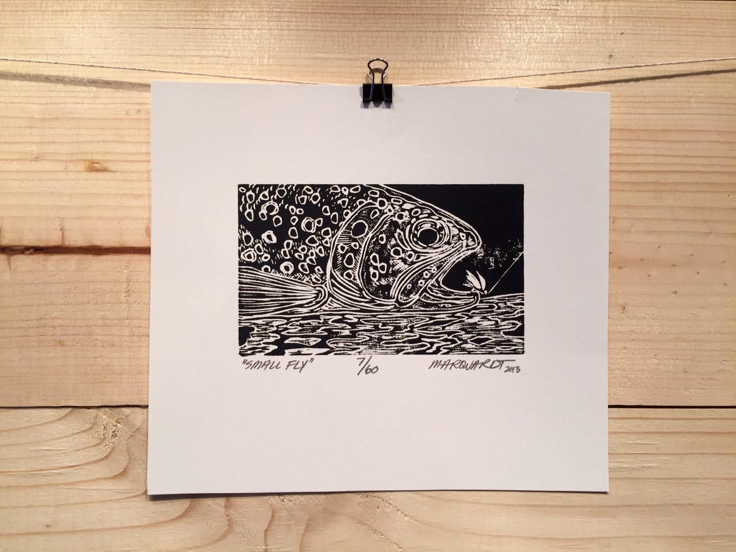 Small Fly Original Linocut Fly Fishing Trout Artwork by Jonathan ...