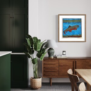 Brook Trout Rising Fly Fishing Artwork of Jonathan Marquardt Linocut ...